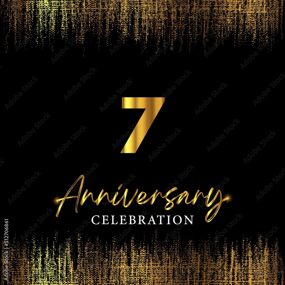 7 years anniversary celebration with gold texture borders and gold ...