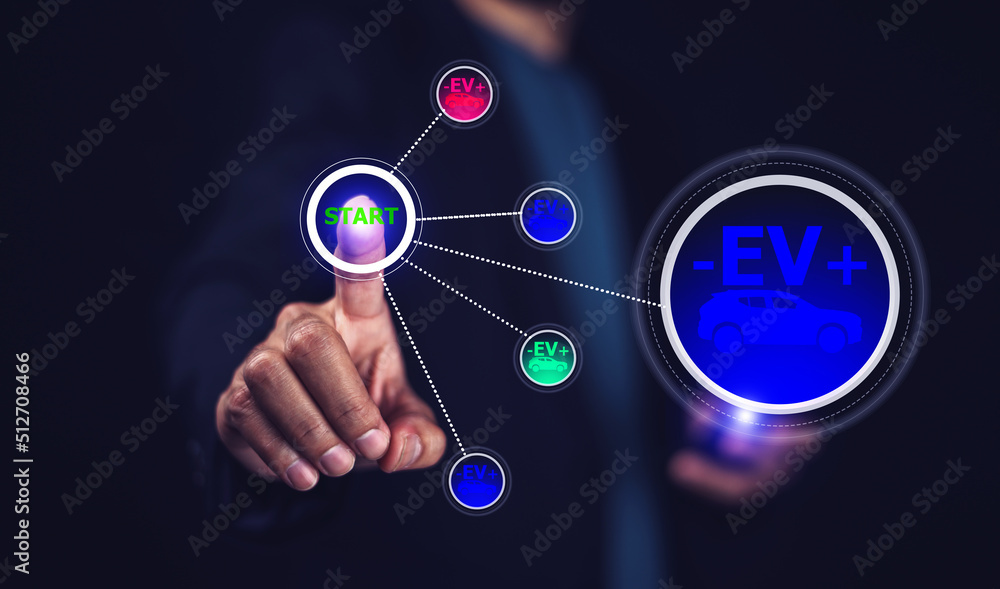 Start EV car concept on application mobile technology, Electric car ...