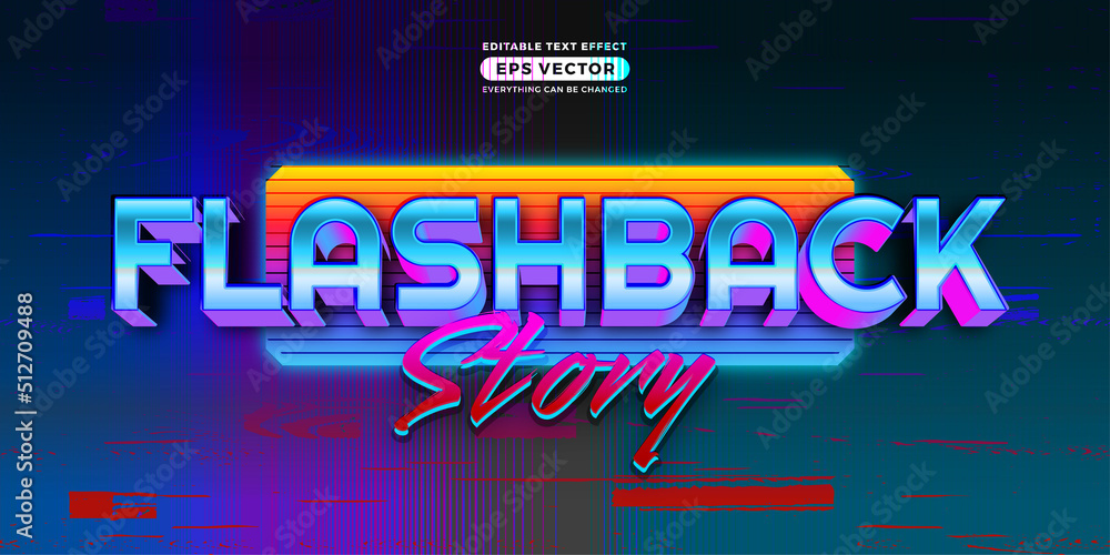 Fototapeta Flashback Story Text Effect Style with retro vibrant theme realistic neon light ...