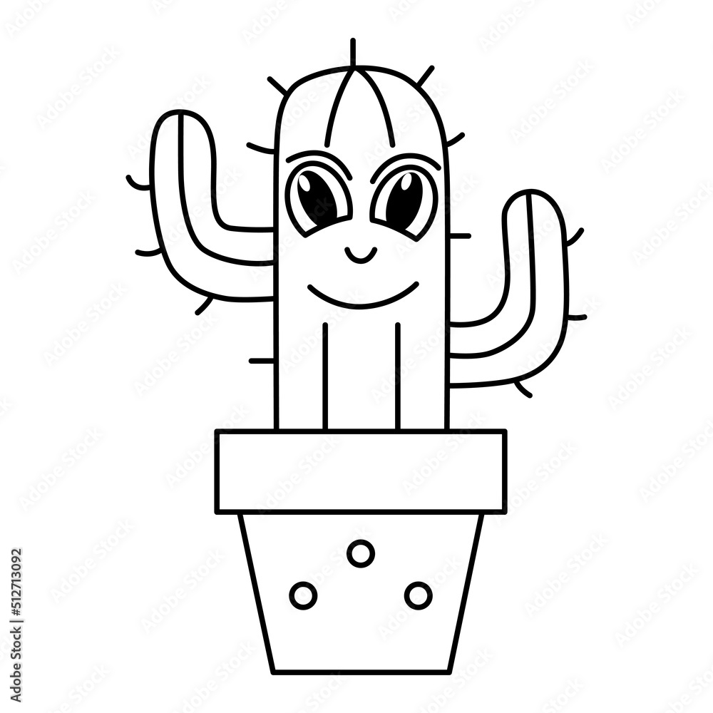 Cute cactus coloring page illustration vector. For kids coloring book ...