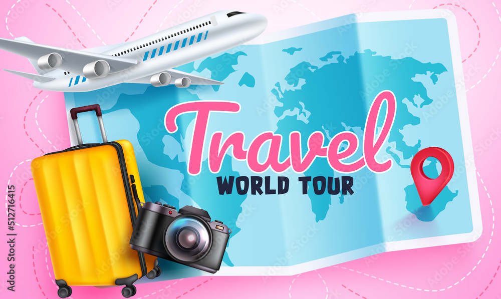 Travel worldwide vector concept design. Travel world tour text in map ...