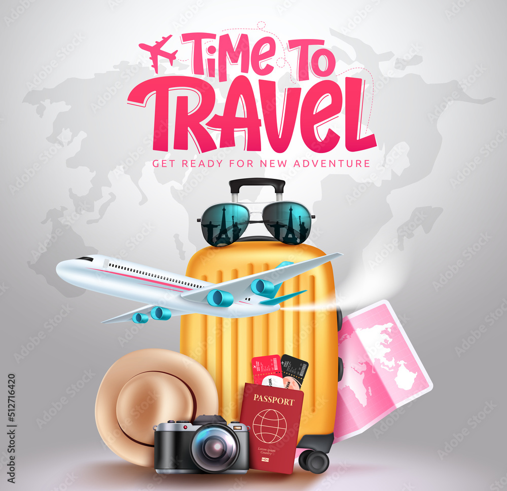 Travel time vector concept design. Time to travel text in map ...