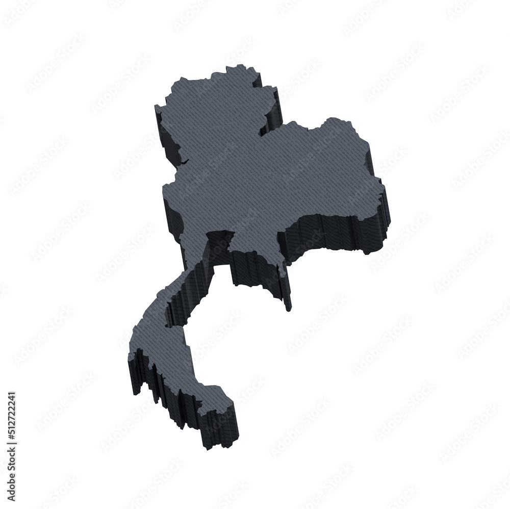 3D Realistic Stylized map of Thailand. gray map. Stock Illustration ...