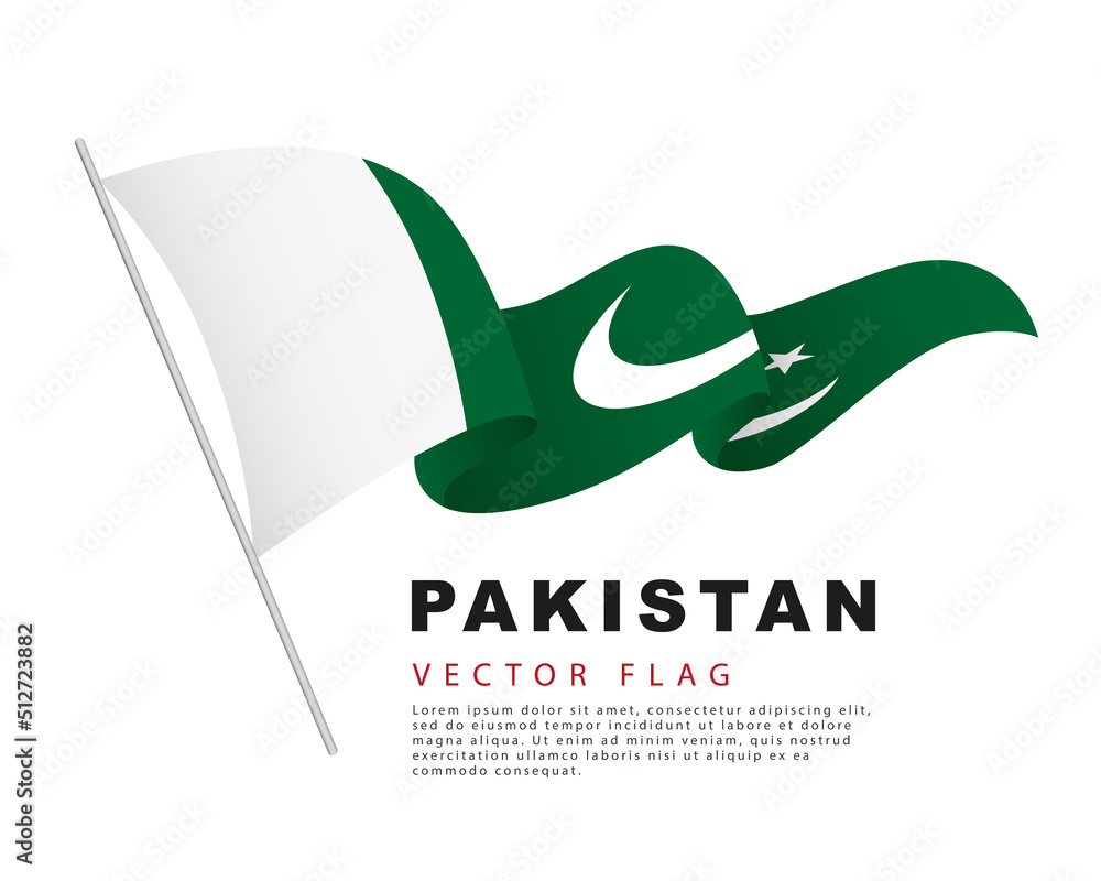 The flag of Pakistan hangs on a flagpole and flutters in the wind ...