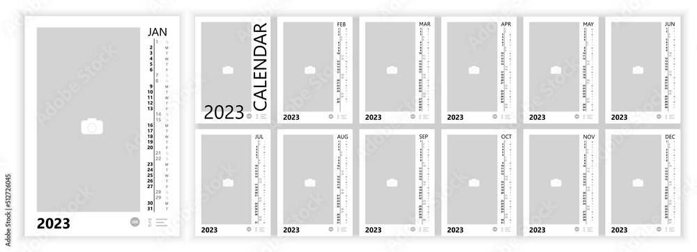 Wall Monthly Photo Calendar 2023. Simple monthly vertical photo ...