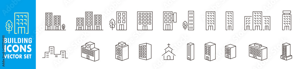 Simple black and white building icon set Stock Vector | Adobe Stock