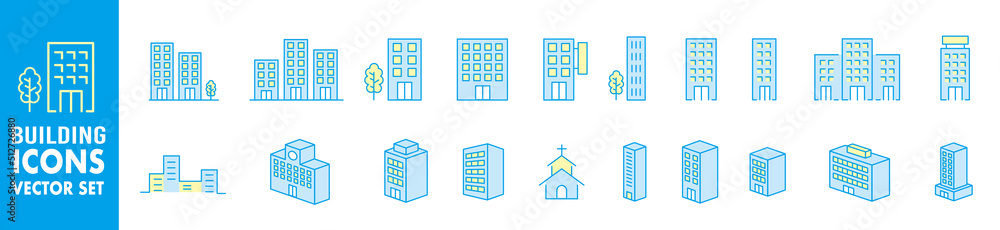 Simple black and white building icon set Stock Vector | Adobe Stock