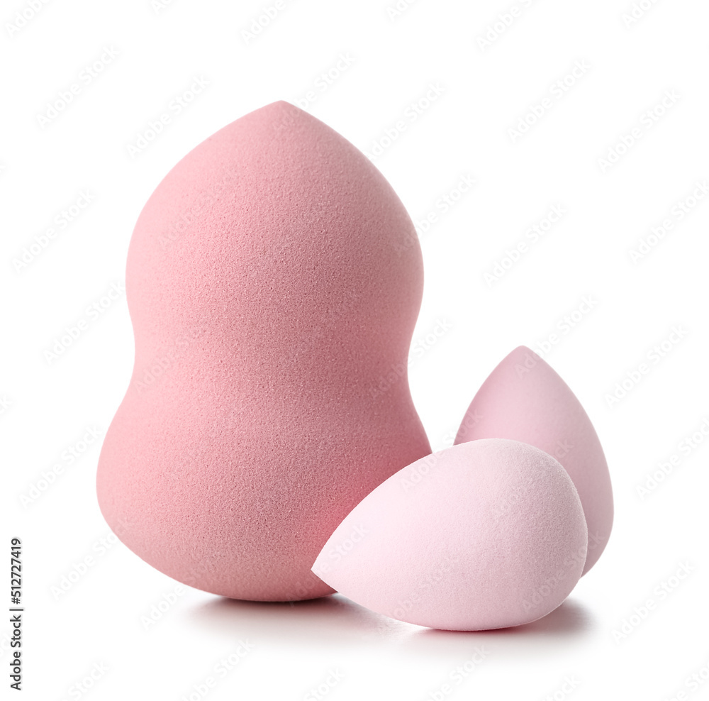 Pink make up sponges on white background Stock Photo | Adobe Stock