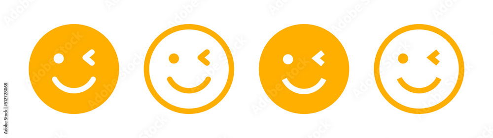 Winking eye with smiley face icon set. Wink emoticon vector ...