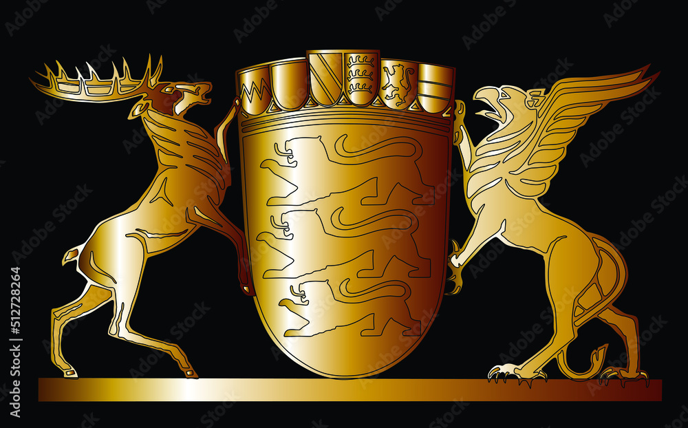German territory symbol, great gold coat of arms of Baden-Wurttemberg ...