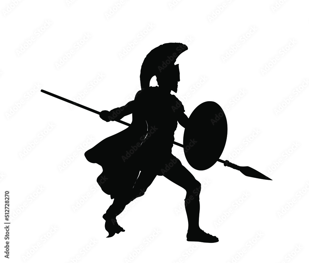 Greek hero ancient soldier Achilles with spear and shield in battle ...