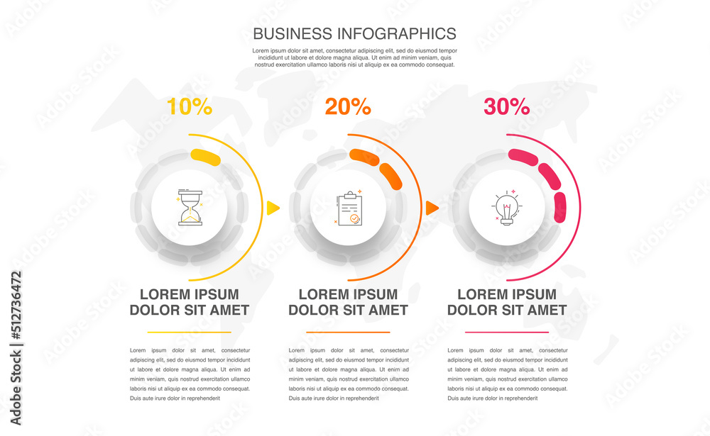 Business vector infographics with three circles and arrows. Timeline ...
