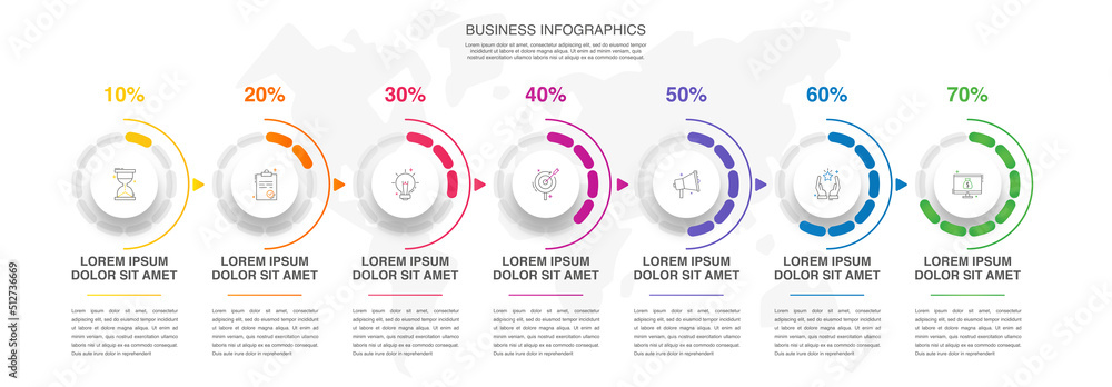Business vector infographics with 7 circles and arrows. Timeline ...
