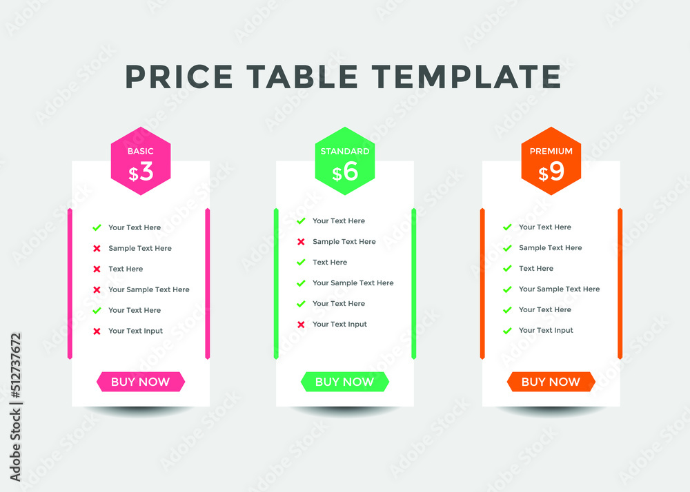 Colorful comparison pricing template. Pricing or subscription plan ... Colorful comparison pricing template. Pricing or subscription plan ...