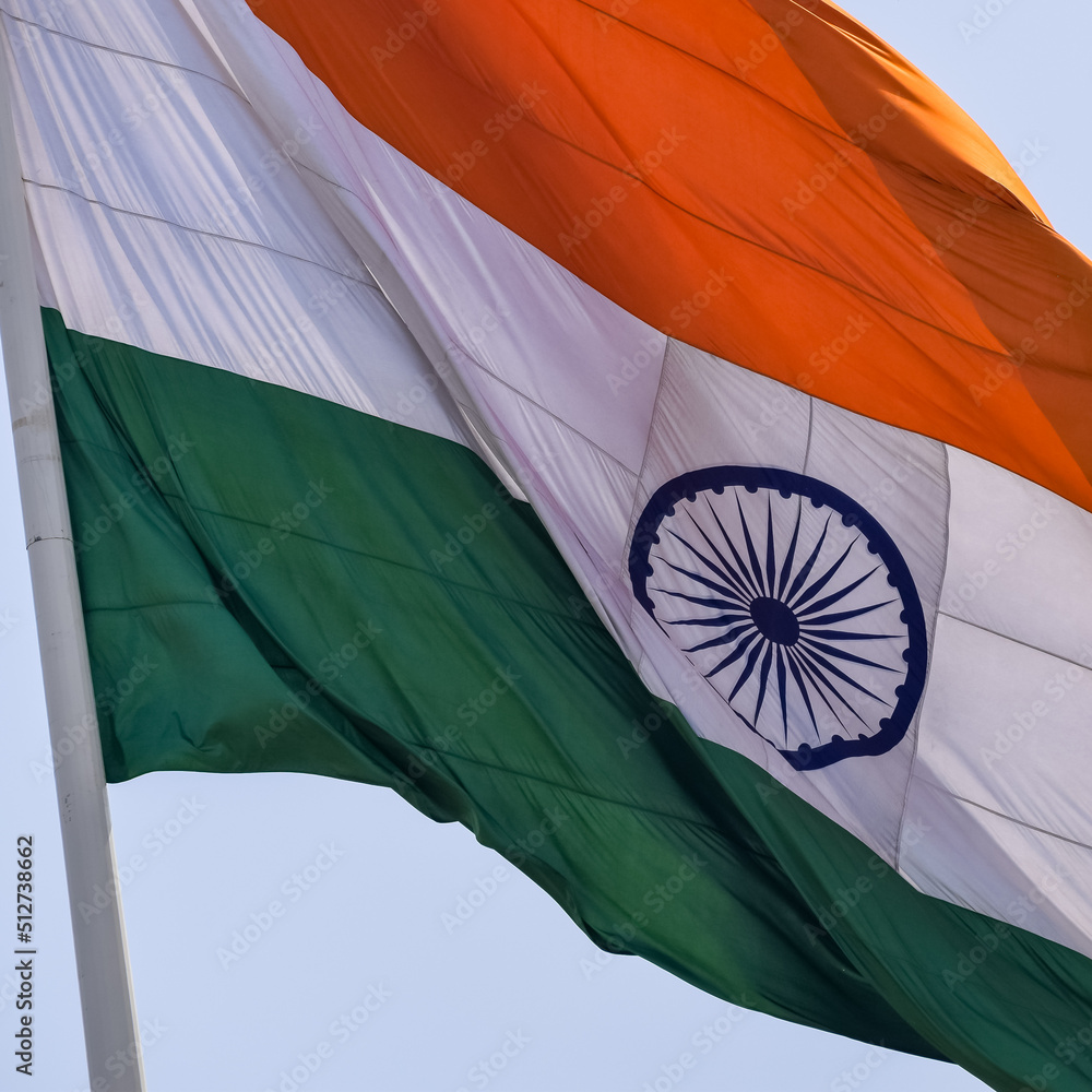 India flag flying high at Connaught Place with pride in blue sky, India ...