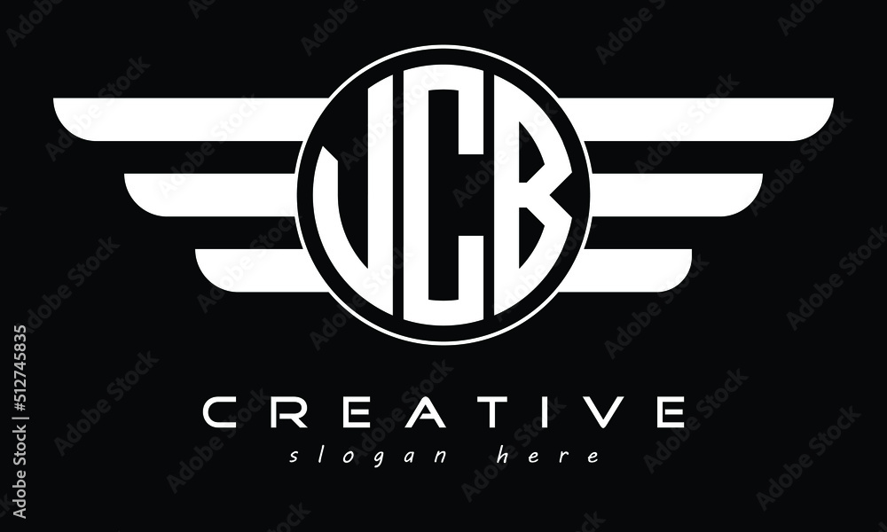 VCB three letter circle with wings logo design vector template ...