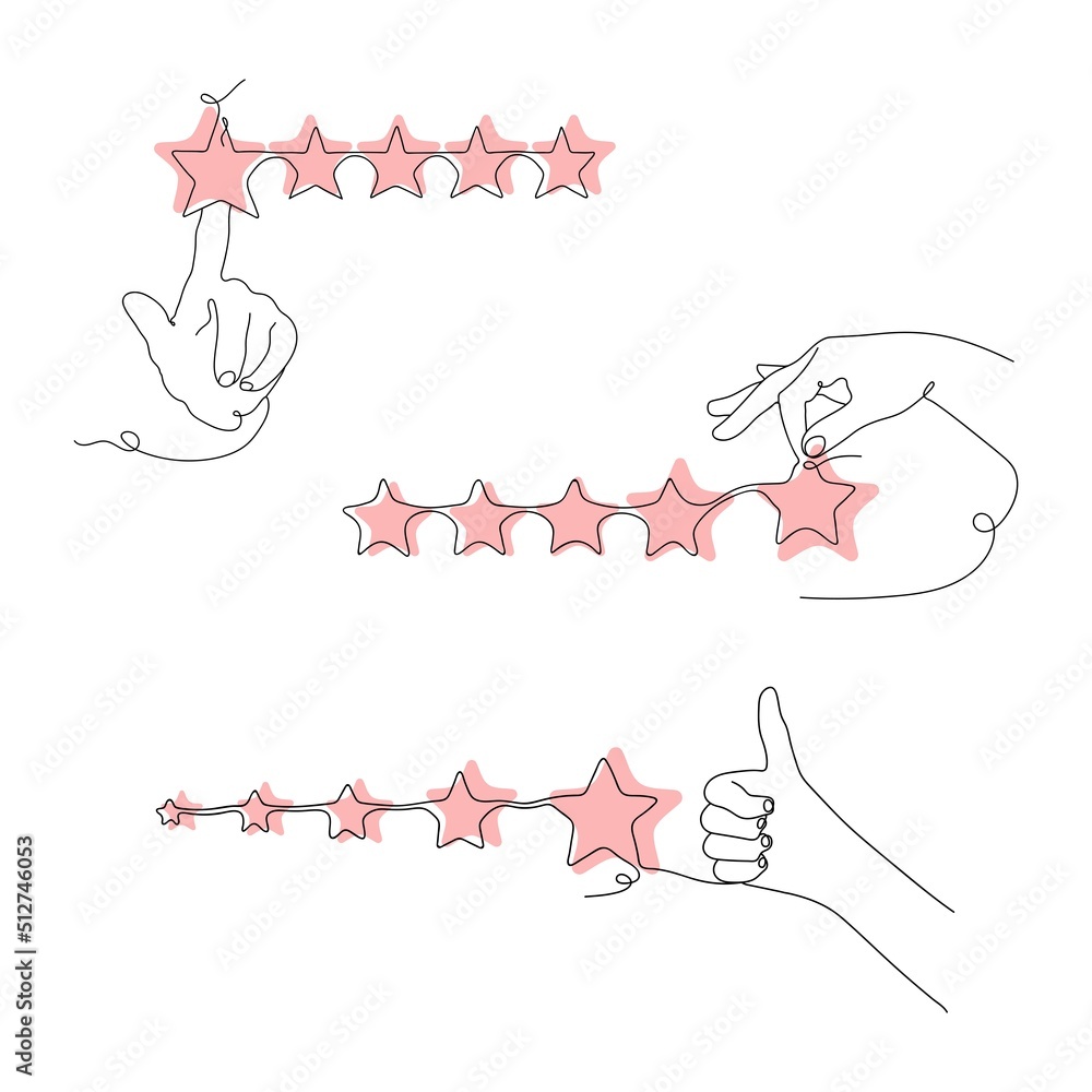 Set of Line art drawing Hands with Stars for Ratings, Reviews ...