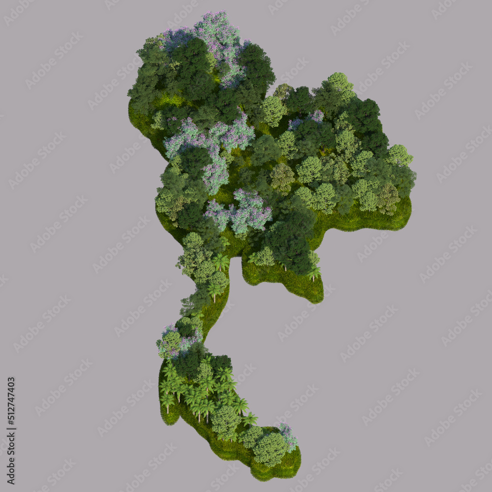 Thailand 3d map with forest, 3d render with clipping path Stock ...