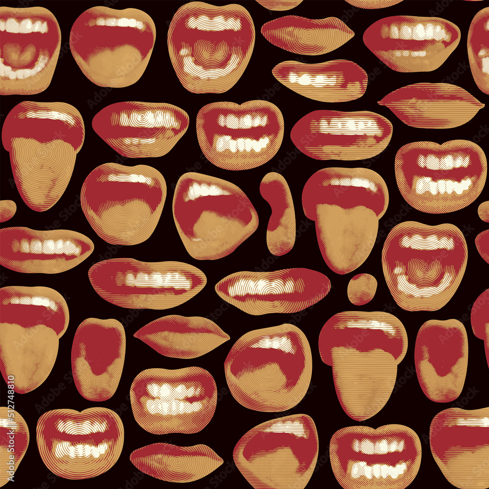 Vektorová grafika „Seamless pattern in retro style with lips that smile ...