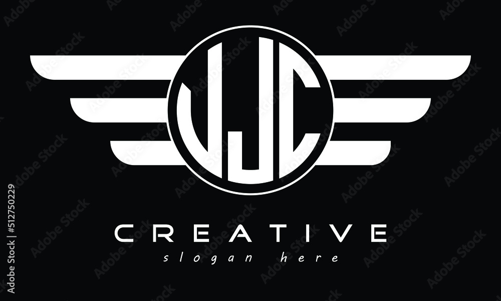VJC three letter circle with wings logo design vector template ...