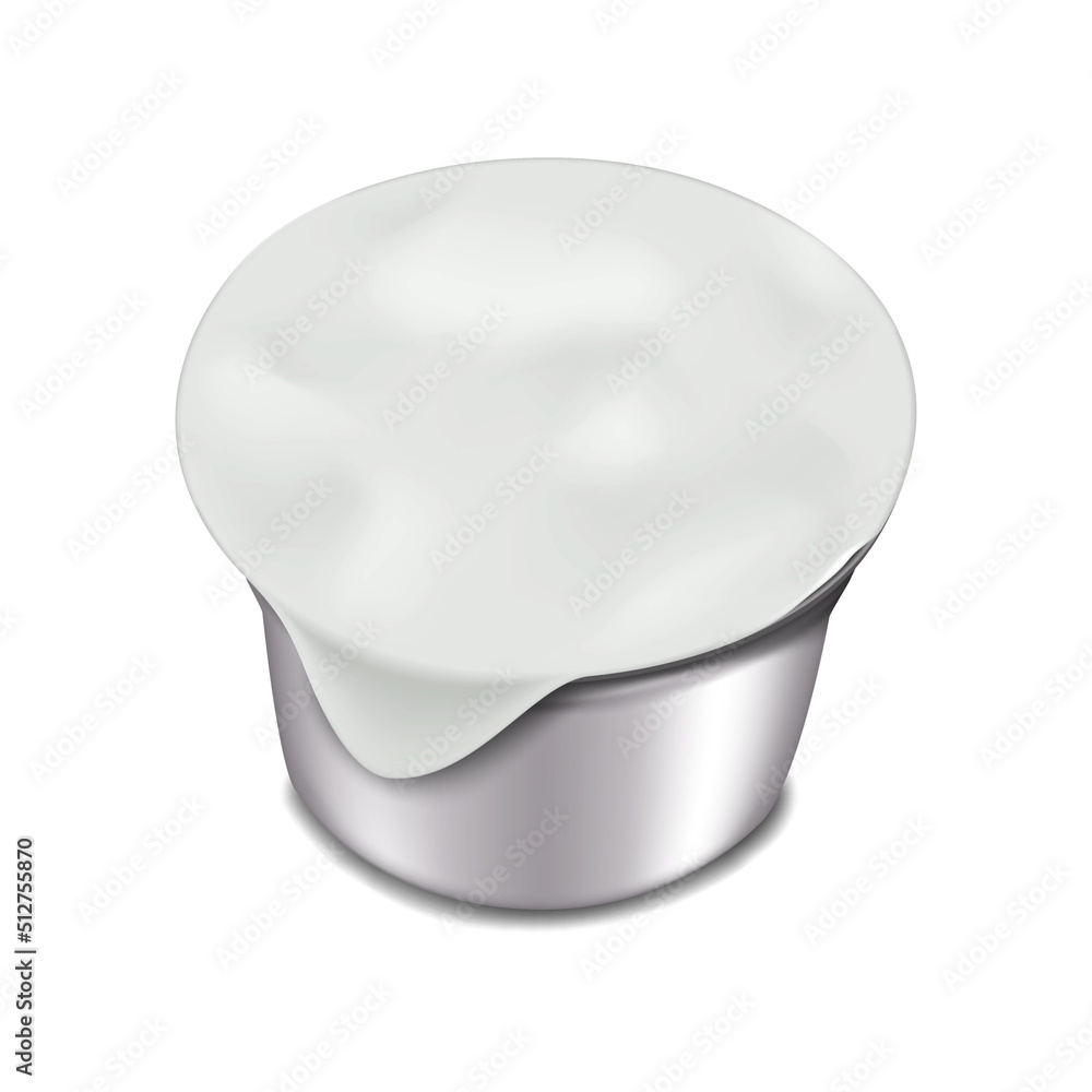 Liquid creamer single packaging vector mockup. Small round plastic ...