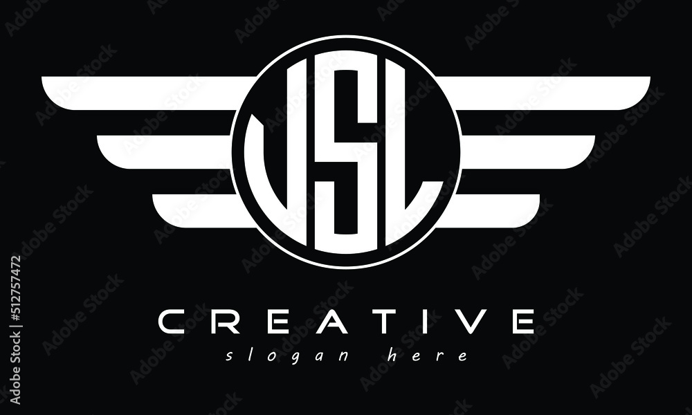 VSL three letter circle with wings logo design vector template ...