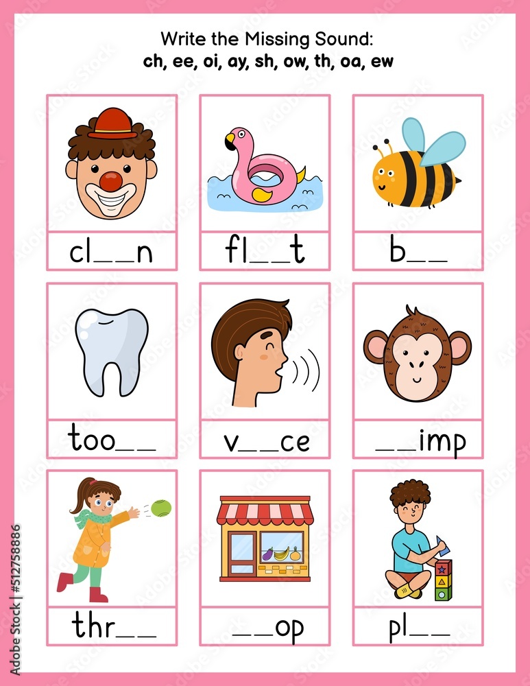 Write the missing sounds phonics worksheet. Choose the correct spelling ...