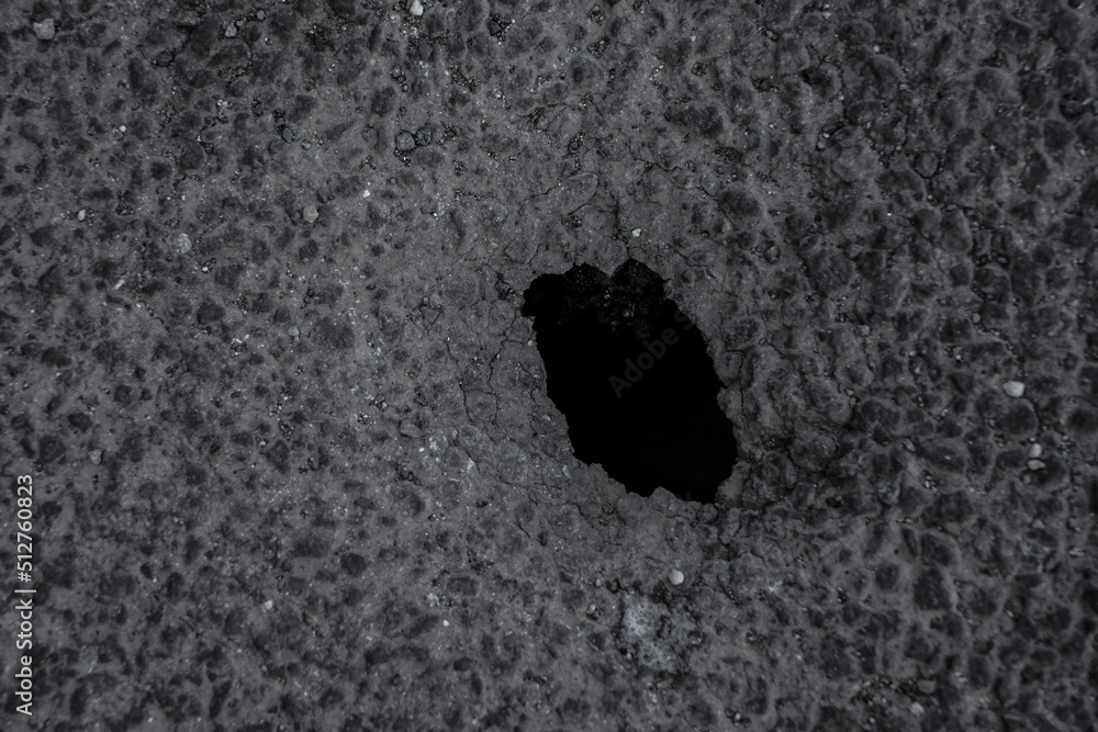 deep hole in the asphalt road. top view. Highway asphalt road ...