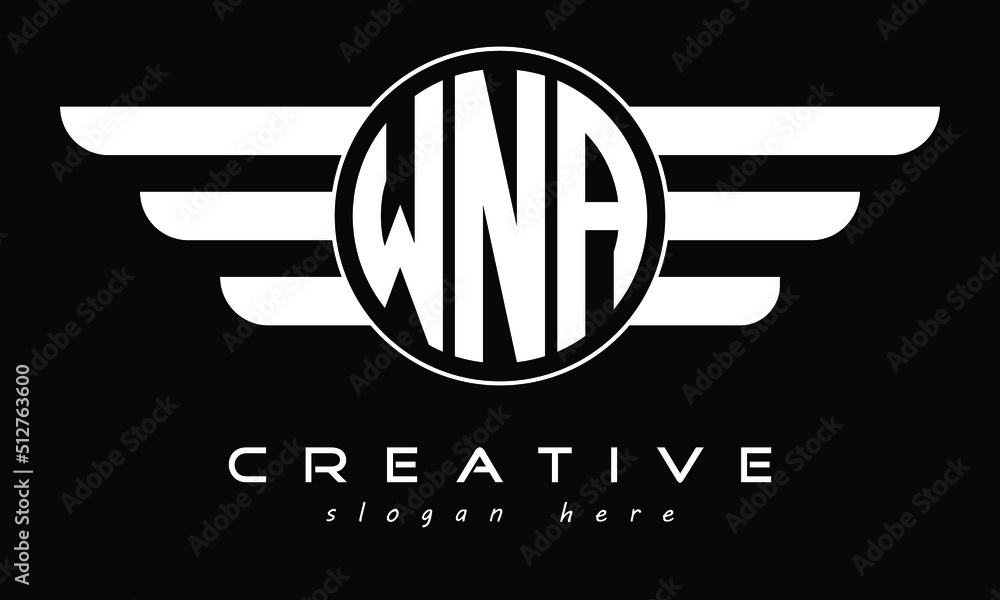 WNA three letter circle with wings logo design vector template ...