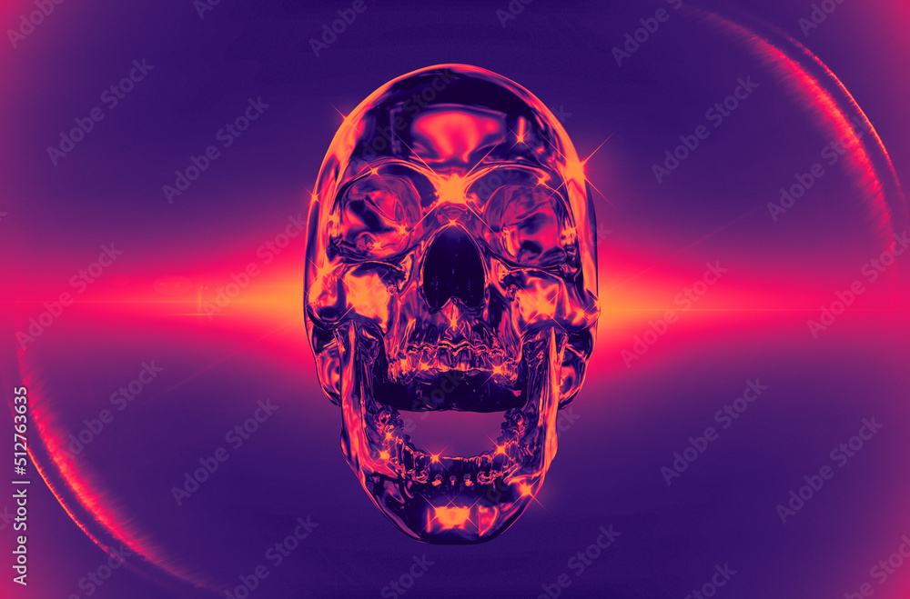 Concept 3D rendering illustration of a front view screaming skull made ...