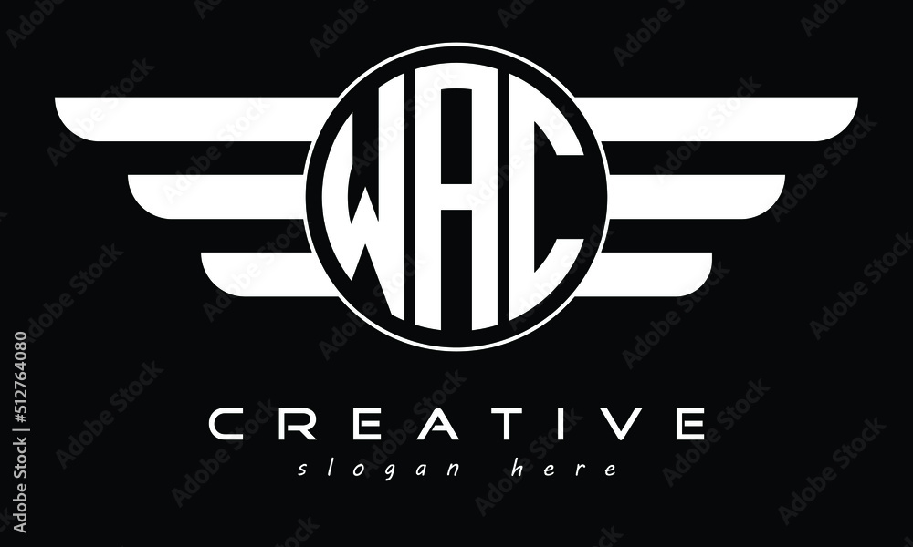 WAC three letter circle with wings logo design vector template ...