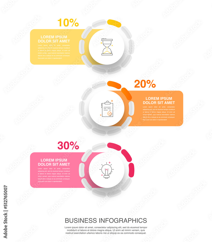Modern vector infographics design template. Concept with three steps ...