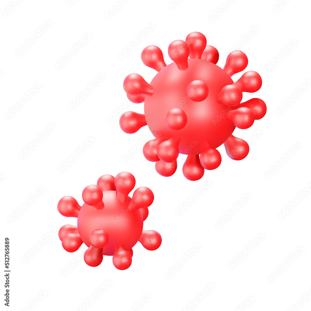Virus 3d icon. Red round virus covered with spikes. Isolated object on ...