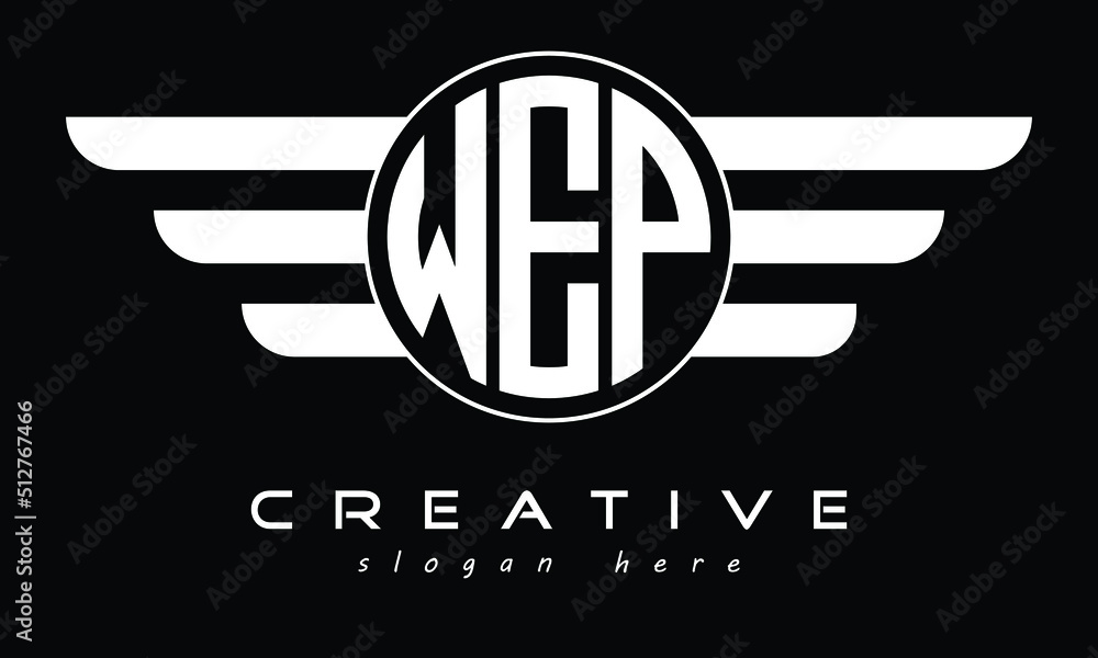 WEP three letter circle with wings logo design vector template ...
