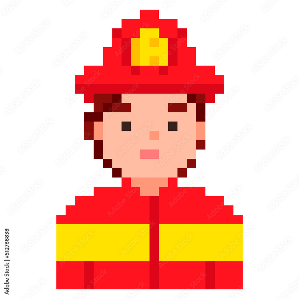 Firefighter pixel game style illustration. Vector pixel art design. 8 ...