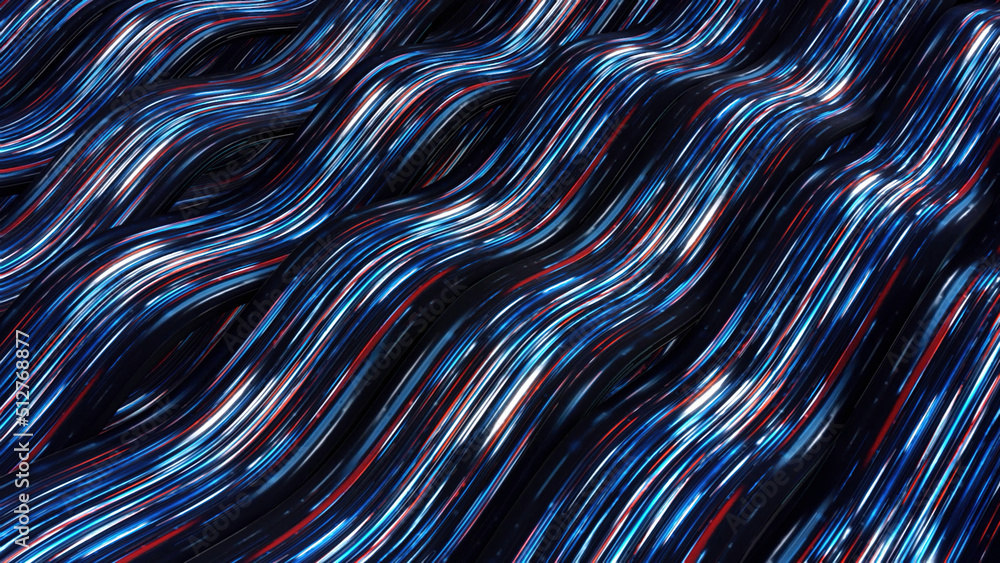 Wavy moving wide lines on abstract black background, seamless loop ...