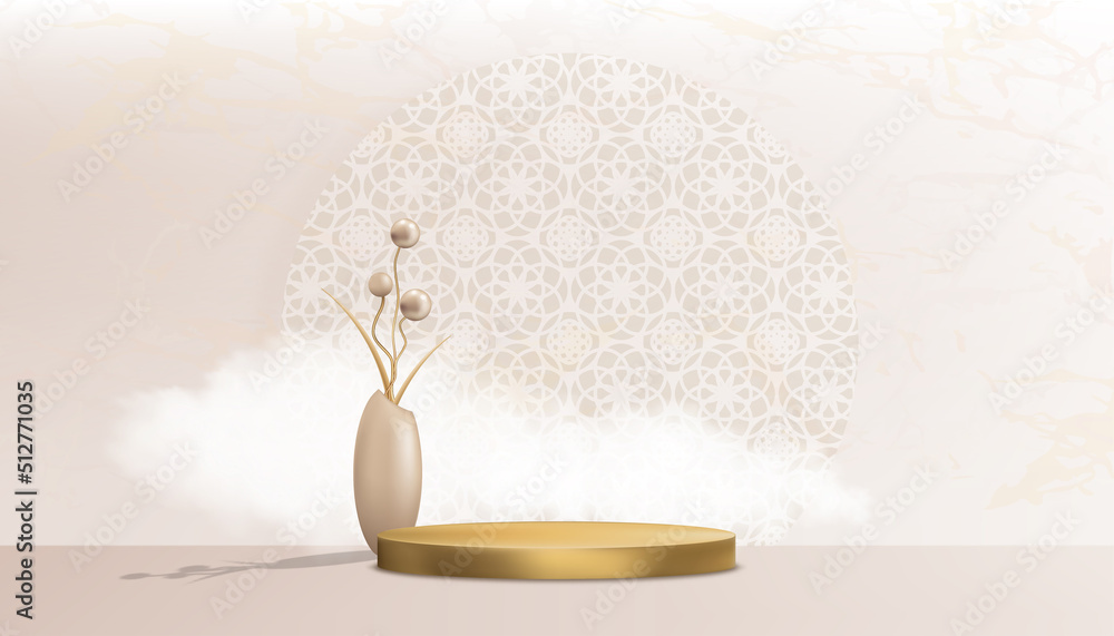 Studio room with 3d podium and flowers ball in vase on floor,Beige ...