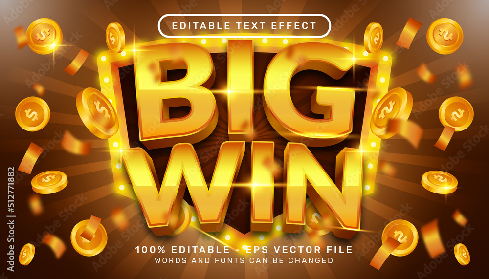 Editable text effect, big win gold color 3d style concept Stock Vector ...