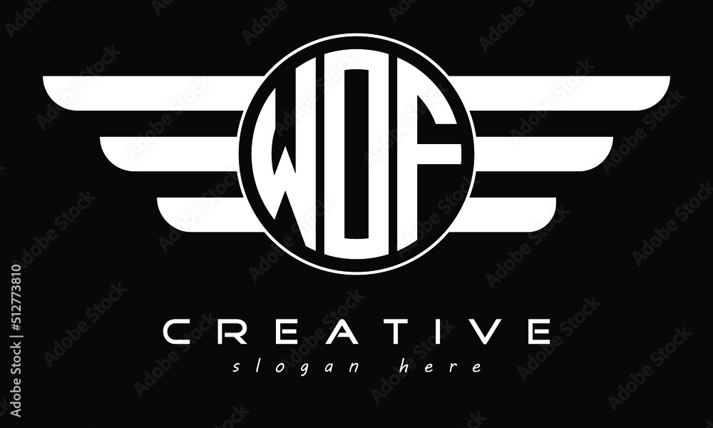 WOF three letter circle with wings logo design vector template ...