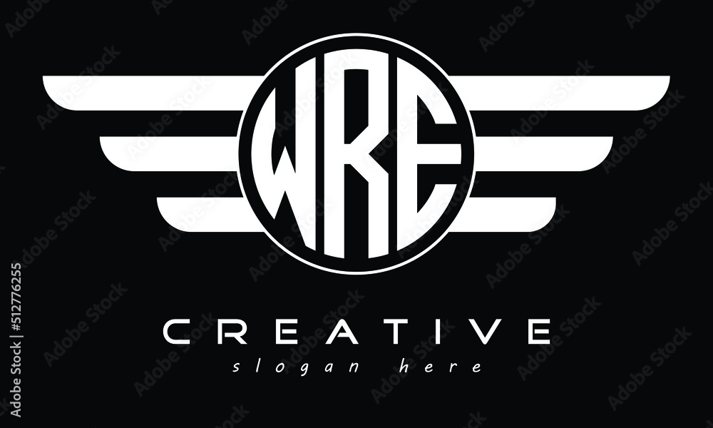 WRE three letter circle with wings logo design vector template ...