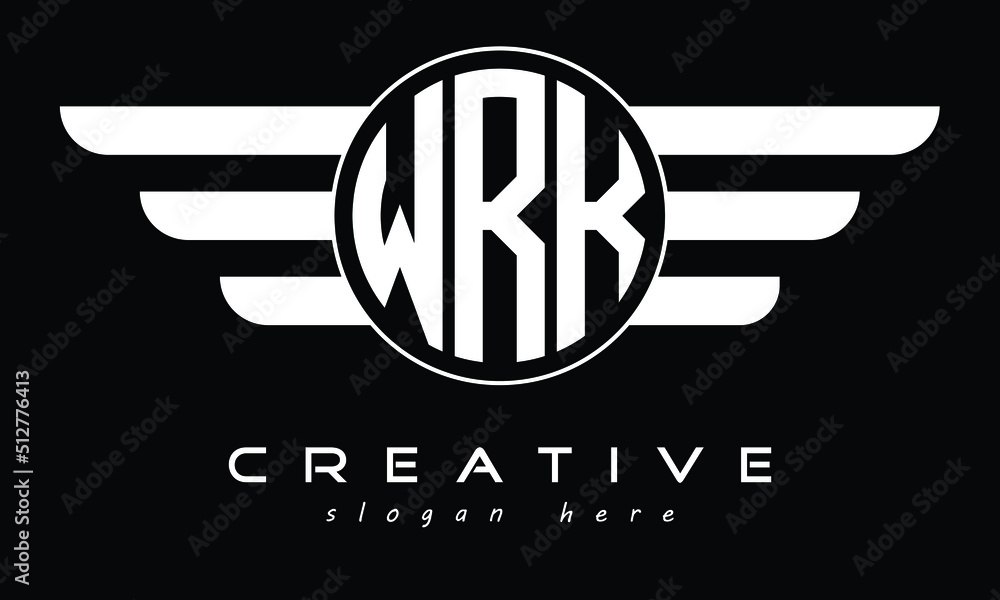 WRK three letter circle with wings logo design vector template ...