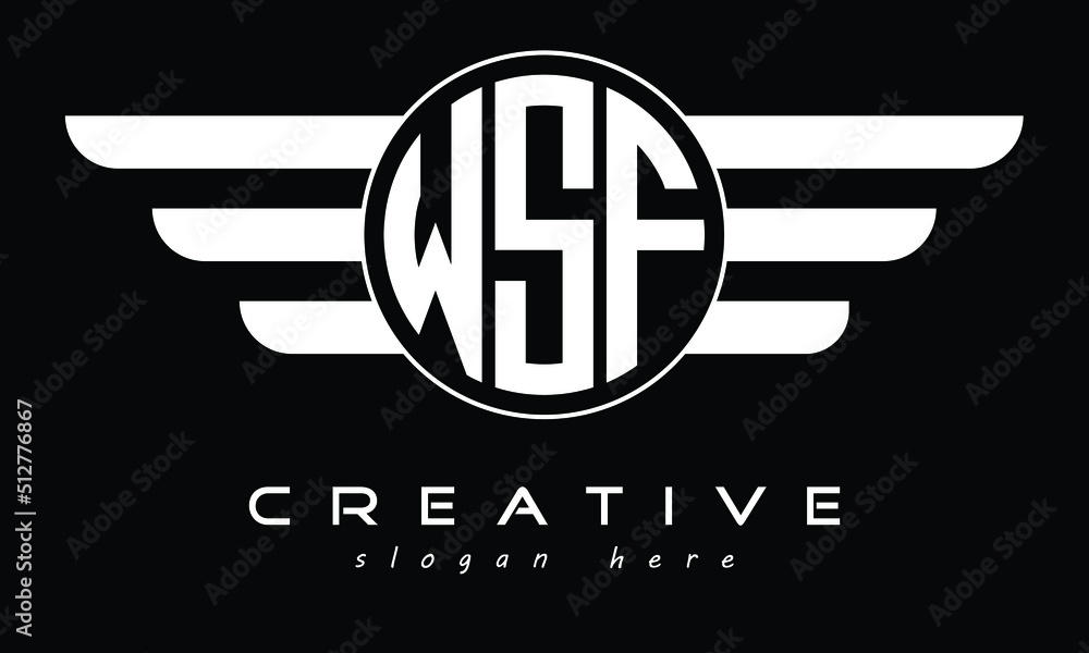 WSF three letter circle with wings logo design vector template ...