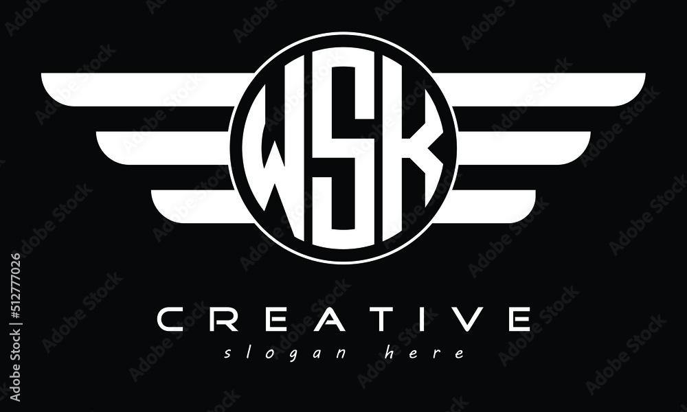 WSK three letter circle with wings logo design vector template ...