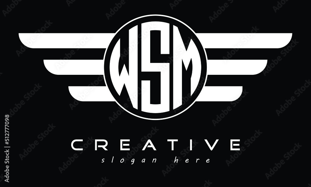 WSM three letter circle with wings logo design vector template ...