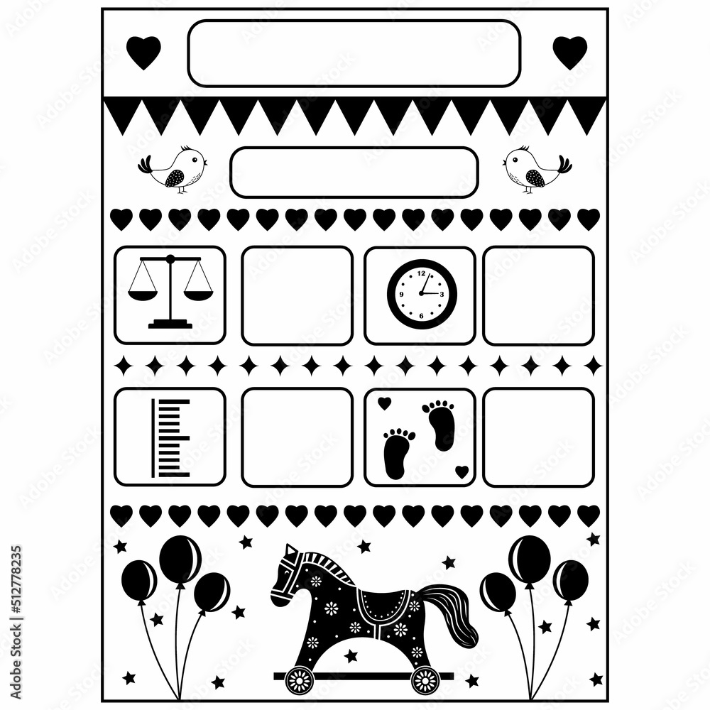 Cartoon template of a child's birth certificate with a wooden horse ...