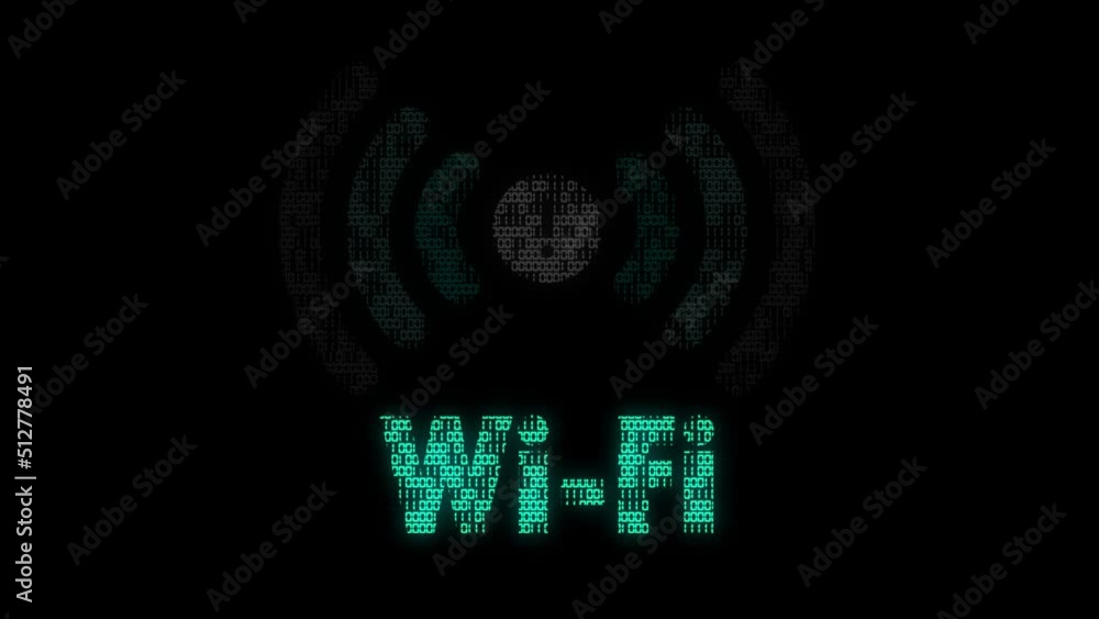 Classic animated double wifi symbol with animated binary code texture ...