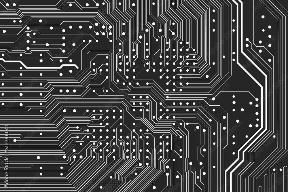 Flat microelectronics circuit board vector illustration with editable ...