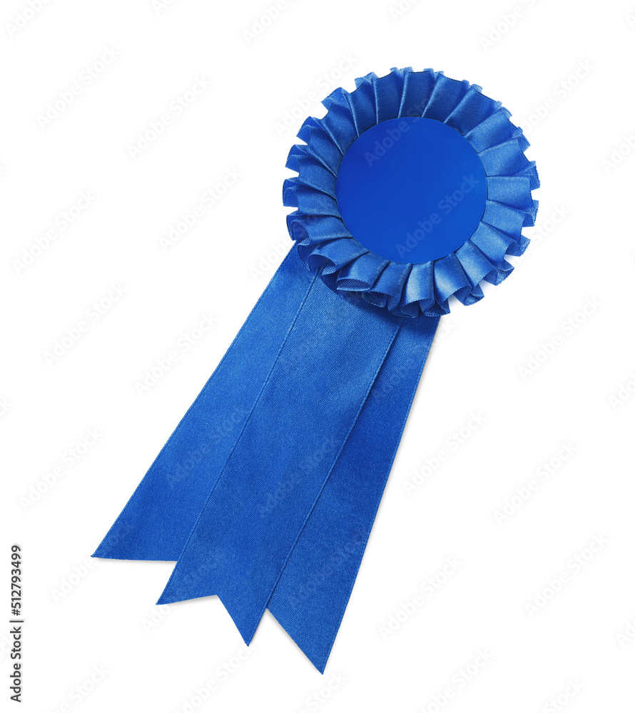 One blue award ribbon isolated on white Stock Photo | Adobe Stock