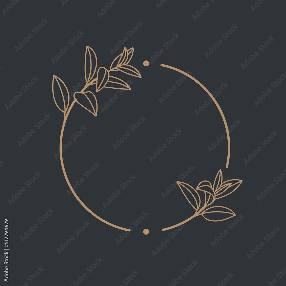 Round botanical frame element with sprig of mint. Simple contour vector ...