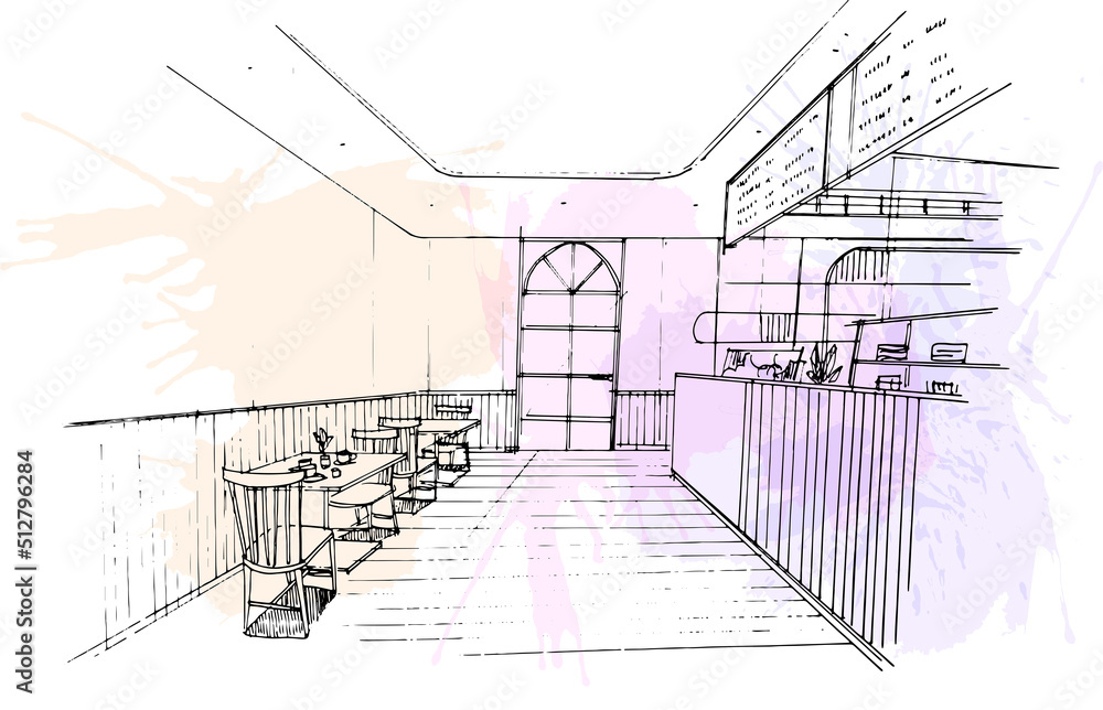 sketch of an interior dessert shop,Modern design,vector,2d illustration ...